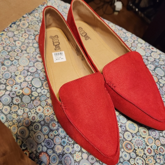 Brash | Shoes | Nwt Brash Red Faux Suede Pointy Flat Shoes Marked 3 But ...